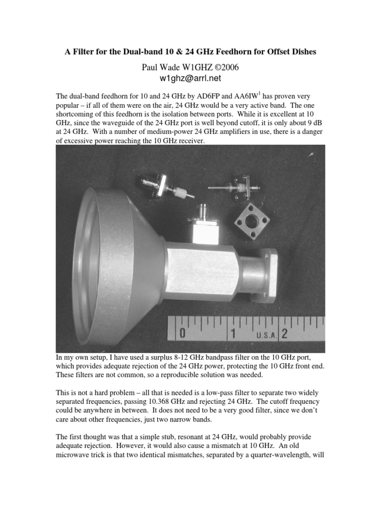 A Filter For The Dual-Band 10 & 24 GHZ Feedhorn For Offset Dishes | PDF ...