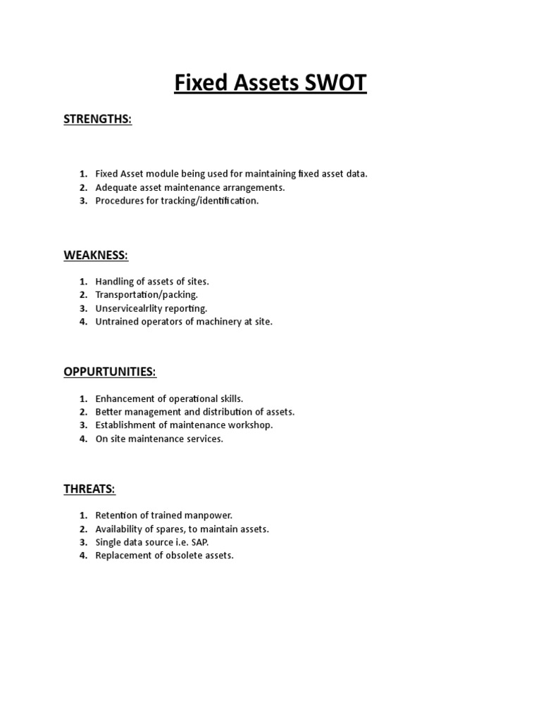 Fixed Assets SWOT | PDF