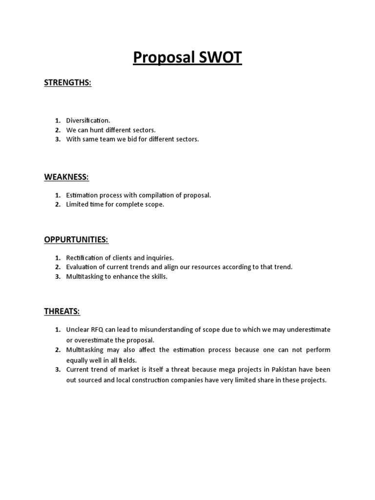 Proposal Swot Strengths Pdf Business