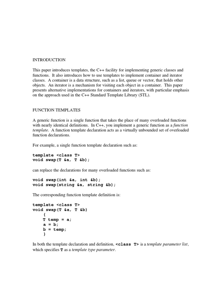 Template. A Function Template Declaration Acts As A Virtually Unbounded ...