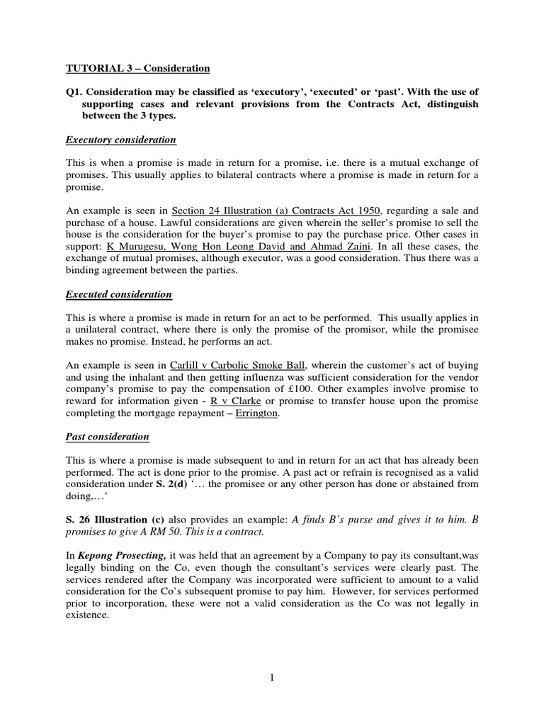 T3-Sample Answers-Consideration PDF | PDF | Consideration | Debt