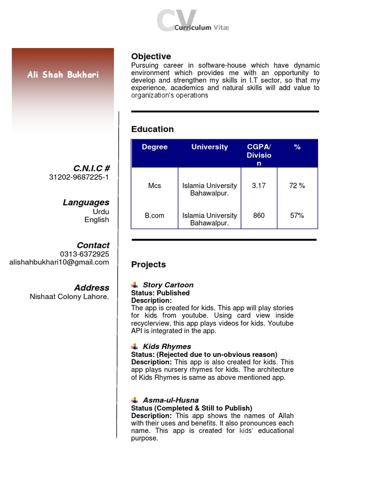 Ali Shah CV PDF | PDF | Mobile App | Software
