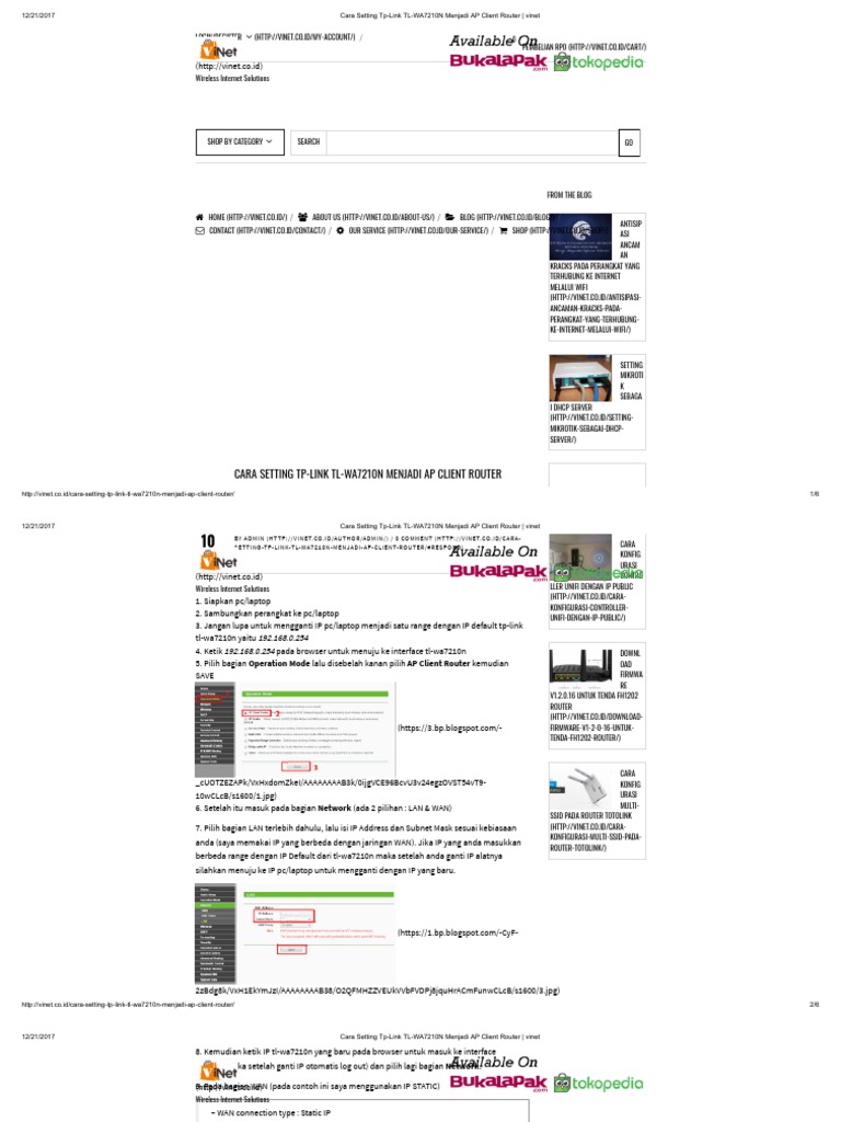 Cara Setting Tp Link Tl Wa7210n Menjadi Ap Client Router Pdf
