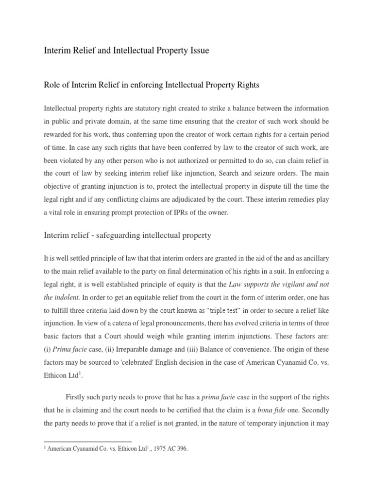 Interim Relief and Intellectual Property Issue | PDF | Injunction | Lawsuit
