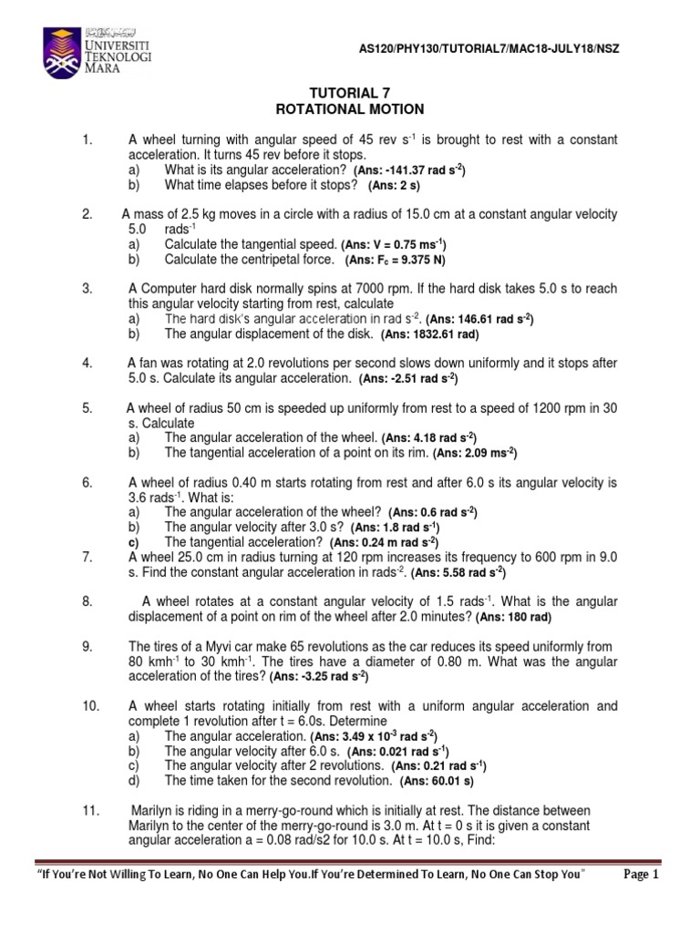 Rotational Motion Tutorial: Calculating Angular Velocities, Displacements, and Accelerations for ...