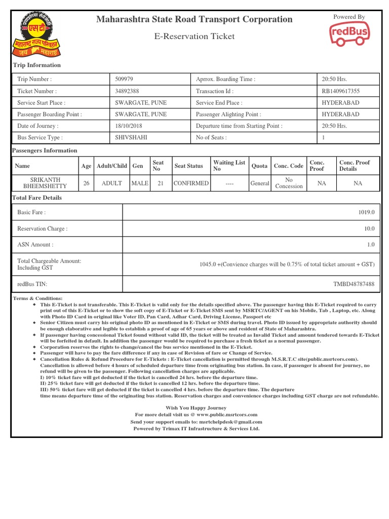 RedBus Ticket TMBD48787488 | PDF | Identity Document | Ticket (Admission)