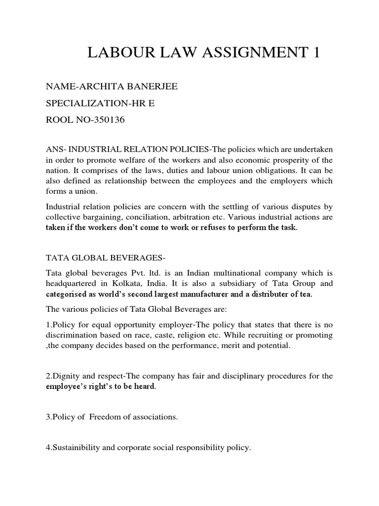 Labour Law Assignment | PDF | Trade Union | Collective Bargaining