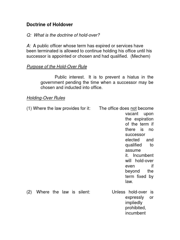 Understanding the Holdover Doctrine | PDF | Bill (Law) | Separation Of ...