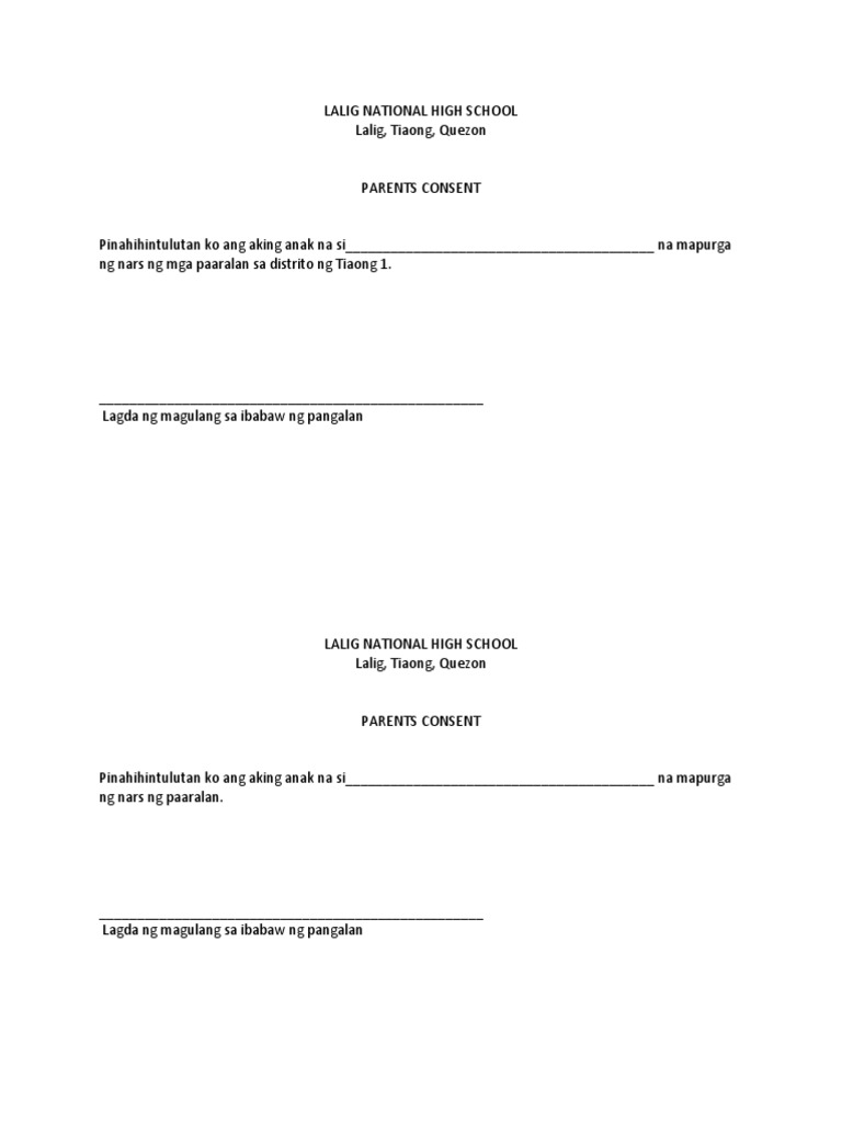 Parents Permit For Deworming | PDF