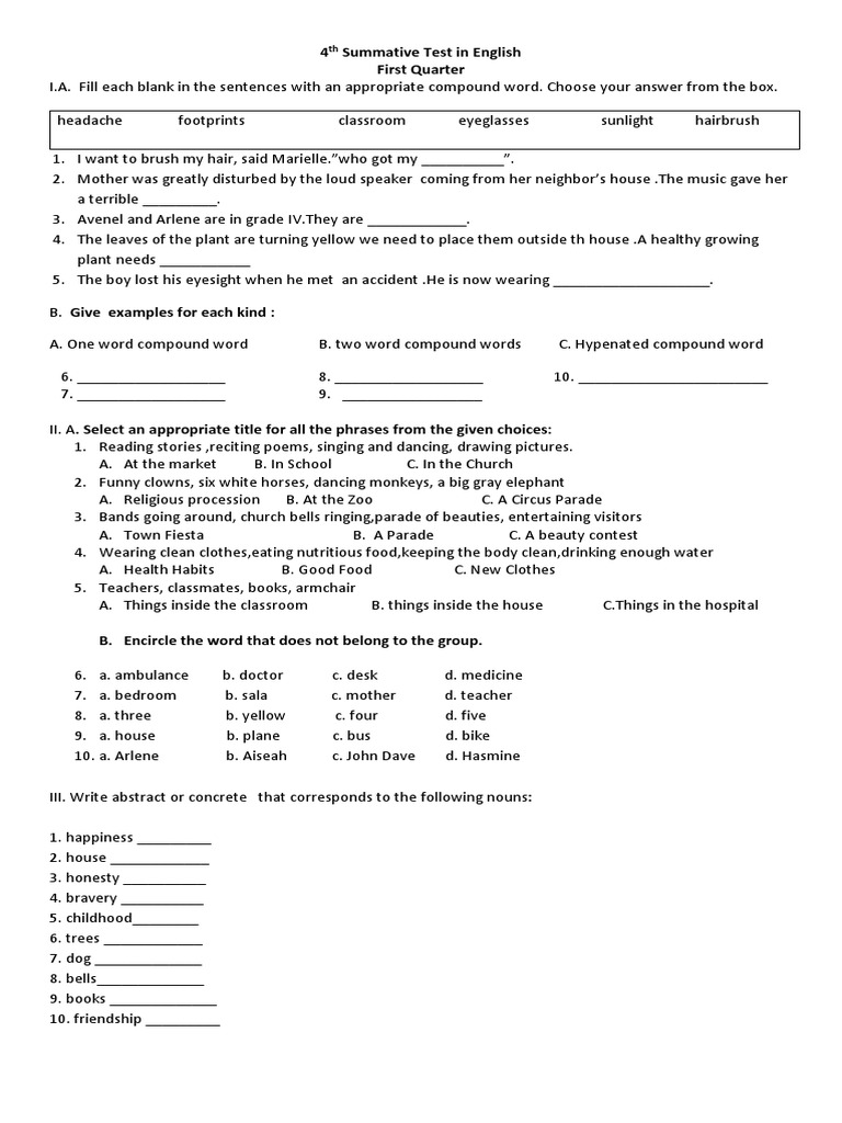 English 4th Summative Test Review | PDF