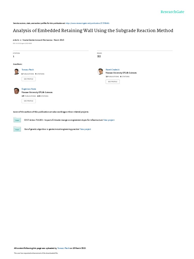 Analysis of Embedded Retaining Wall Using The Subgrade Reaction Method ...