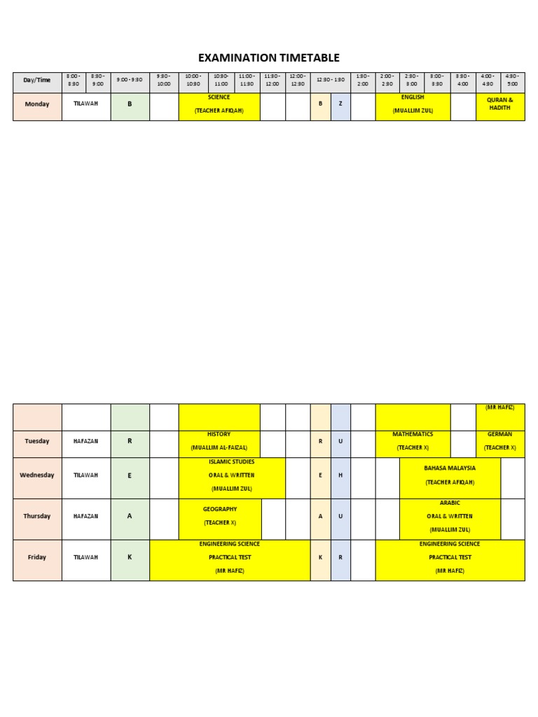 Timetable TEST 2 | PDF