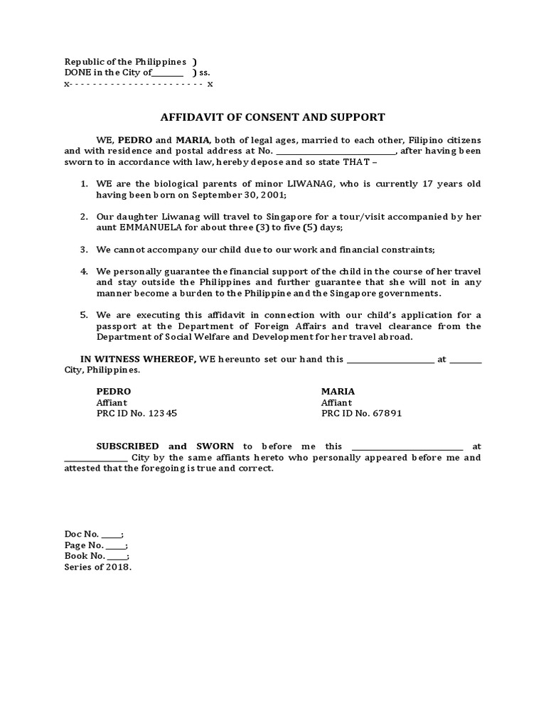 Affidavit of Consent and Support | PDF | Social Science