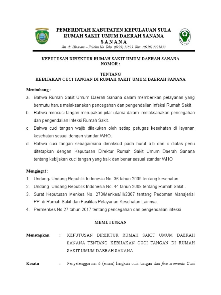 Kebijakan Cuci Tangan RSUD Sanana | PDF