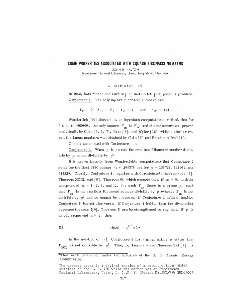 Some Properties Associated With Square Fibonacci Numbers | PDF | Number ...
