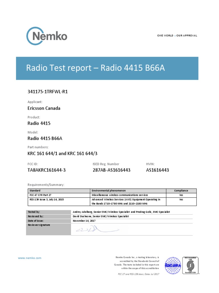 Test Report RRU 4415 | PDF | Broadcasting | Electrical Engineering