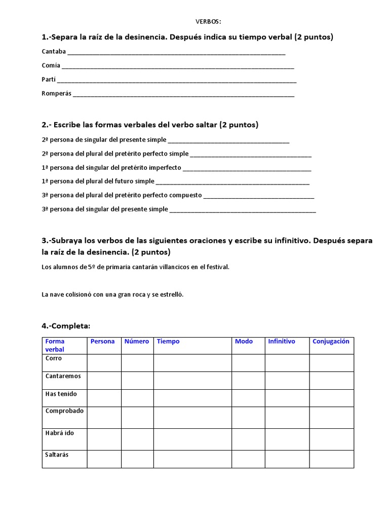 Forma Verbal Persona Número Tiempo Modo Infinitivo Conjugación | PDF ...