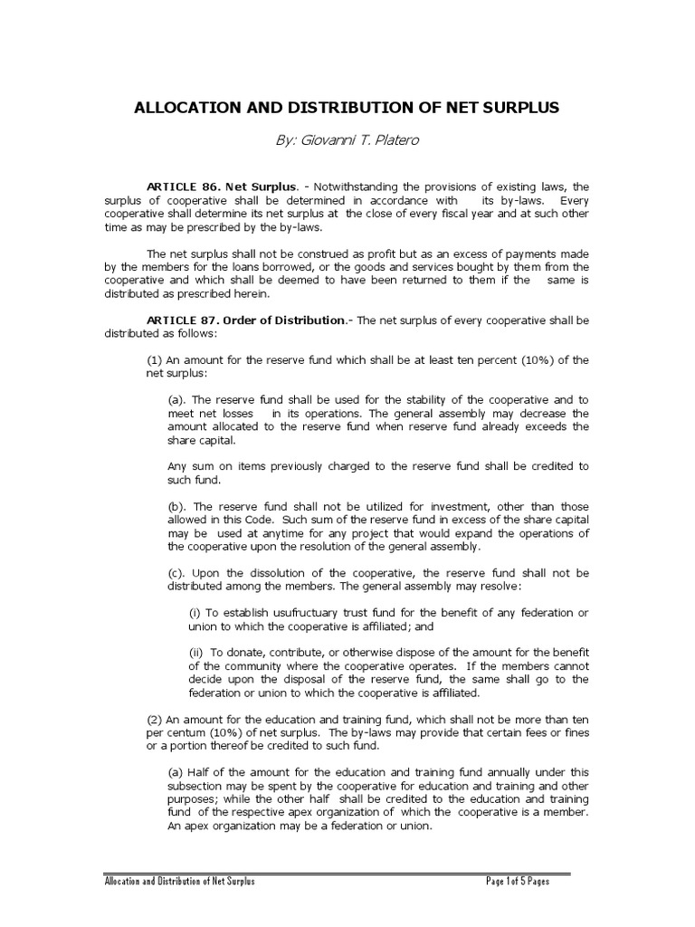 Allocation & Distribution of Net Surplus | Dividend | Cooperative