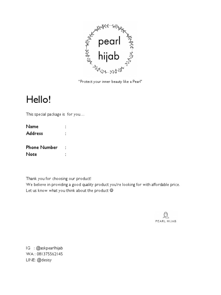 Hello!: Name: Address: Phone Number: Note | PDF