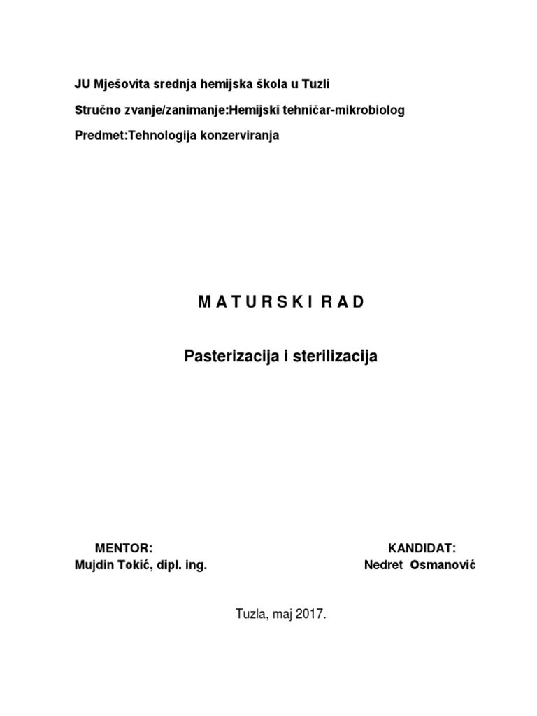 Pasterizacija I Sterilizacija | PDF