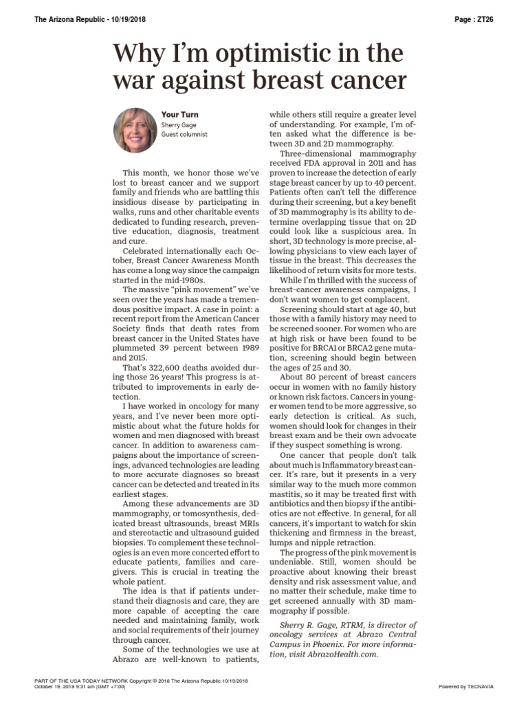 Why I'm Optimistic in The War Against Breast Cancer | PDF | Breast ...