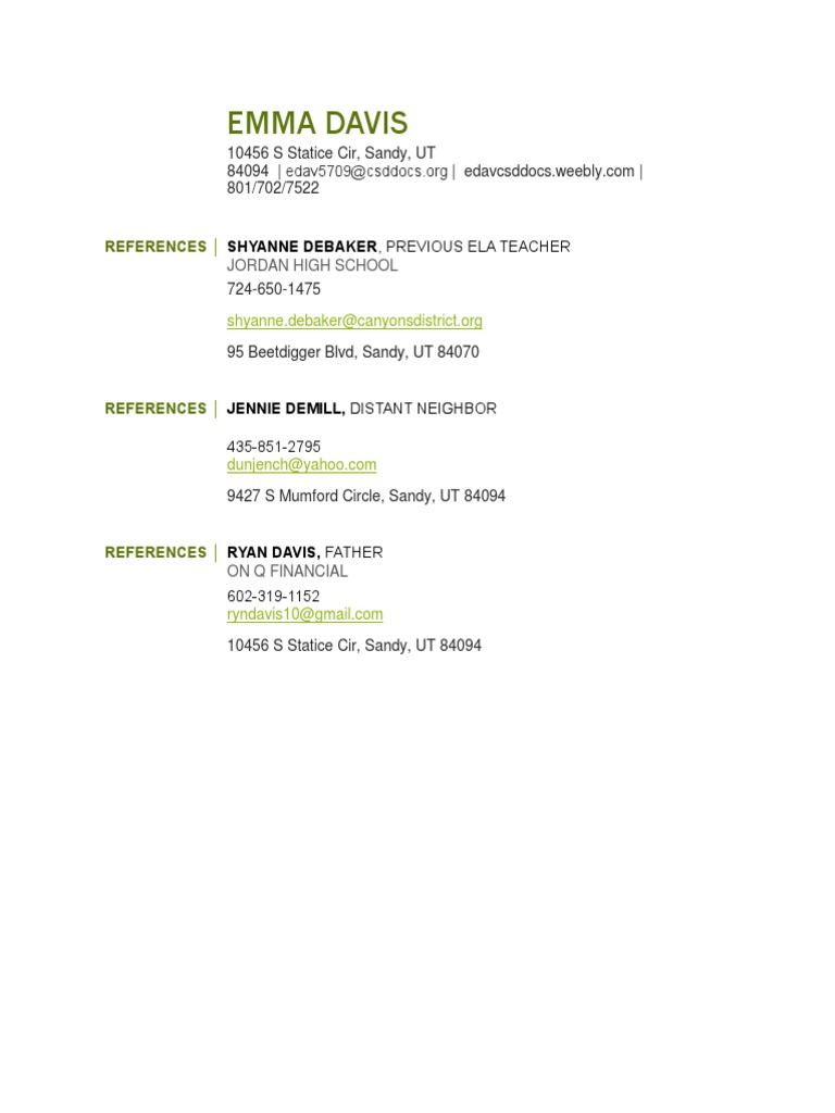 School Resume References | PDF