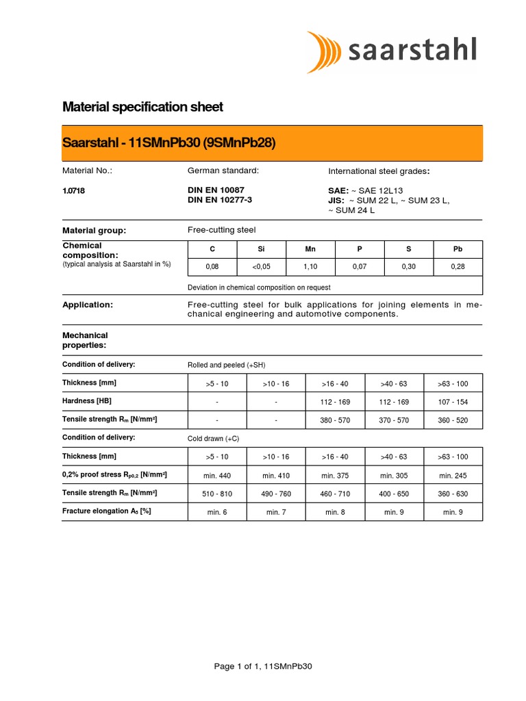 Material 11SMnPb30 (9SMnPb28) | PDF