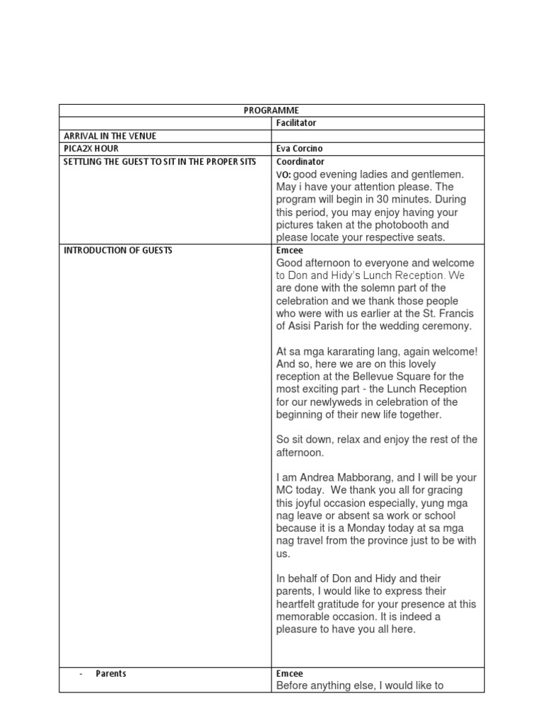 Programme Wedding | PDF | Bridesmaid | Wedding