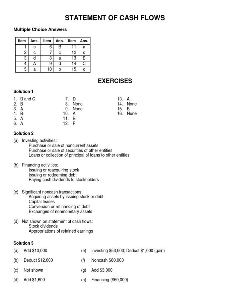Statement of Cash Flows Answer | PDF | Cash Flow Statement | Expense
