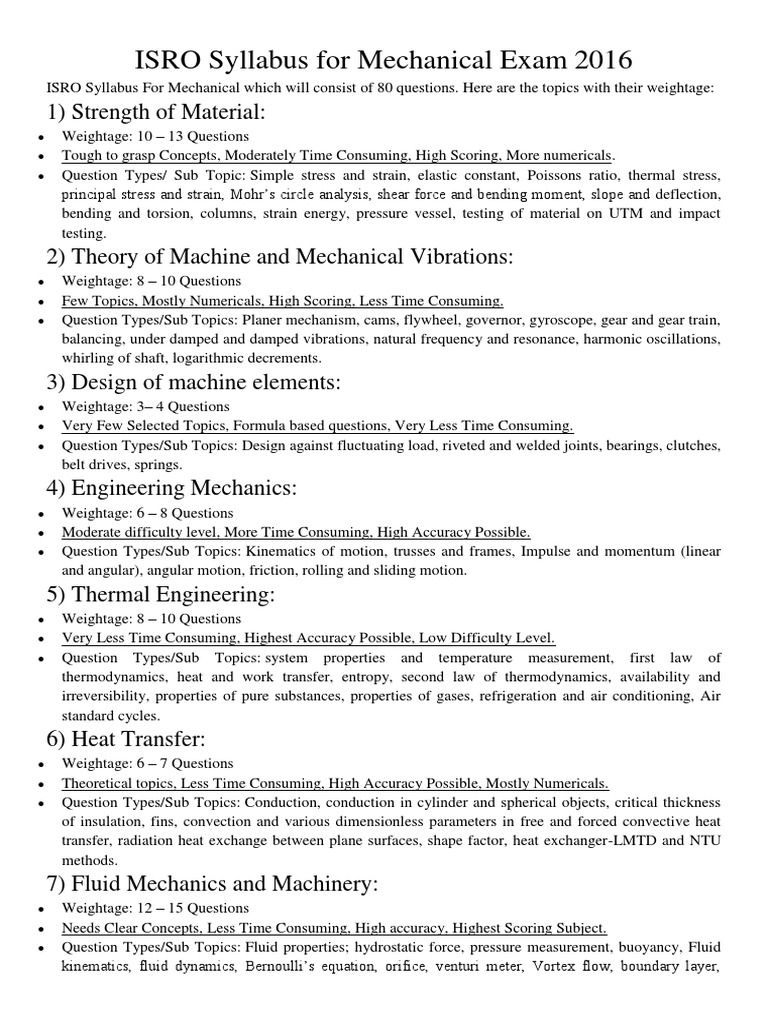 ISRO Syllabus For Mechanical Exam 2016: 1) Strength of Material | PDF | Fluid Dynamics ...