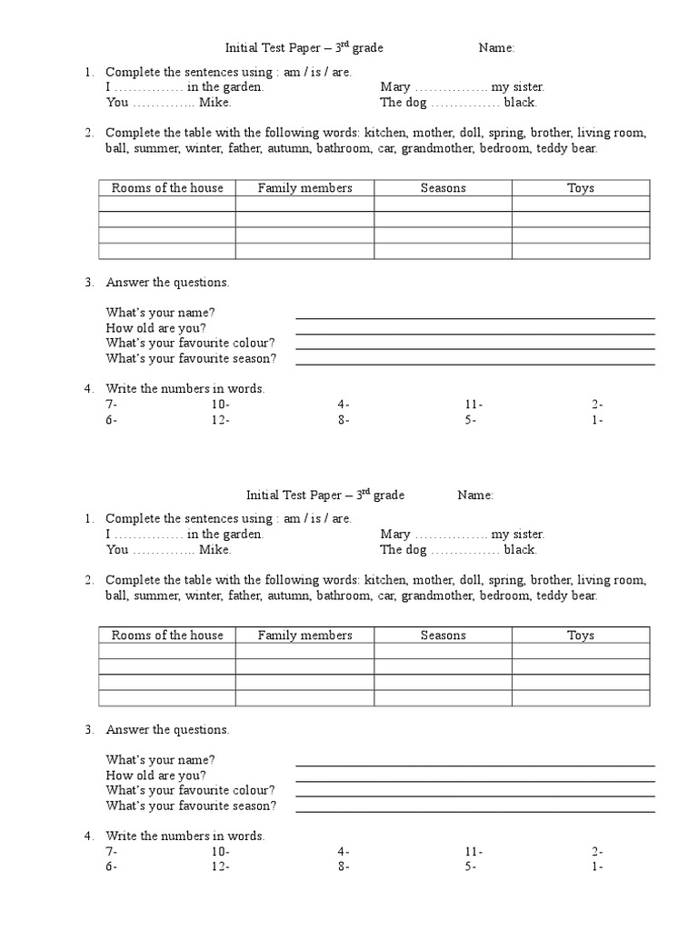 Initial Test Paper Cls.3 | PDF | Dolls | Toy Collecting