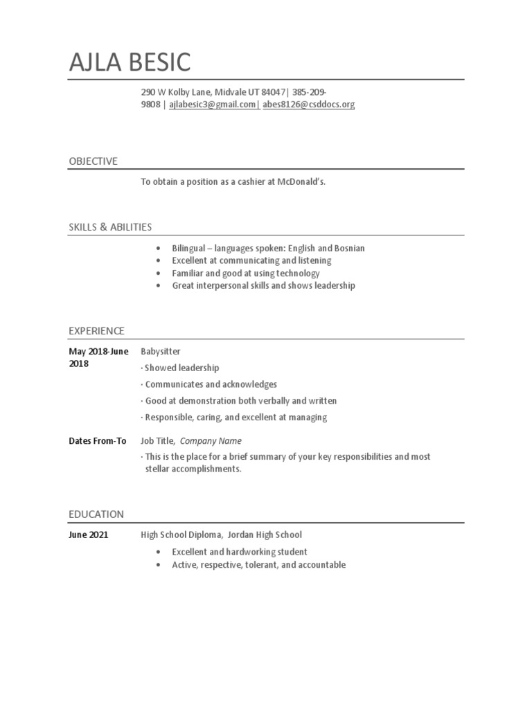 Ajla Besic: Objective | PDF | Career & Growth