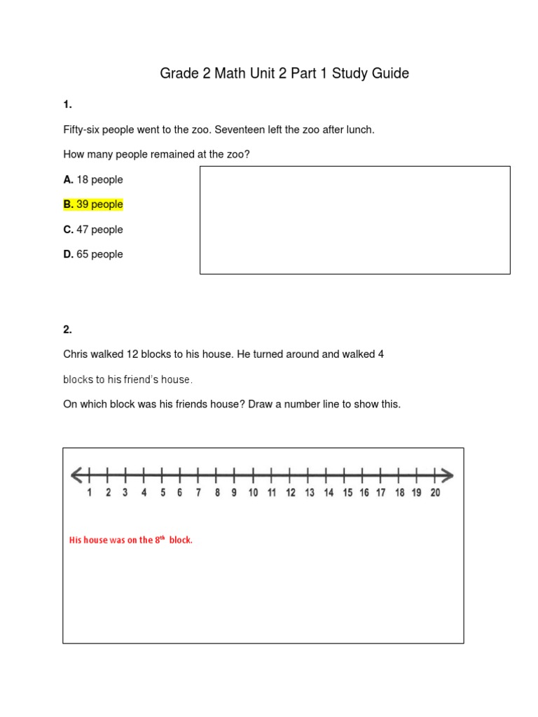 Grade 2 Math Unit 2 Assessment Part 1 Study Guide Answer Key | Download ...