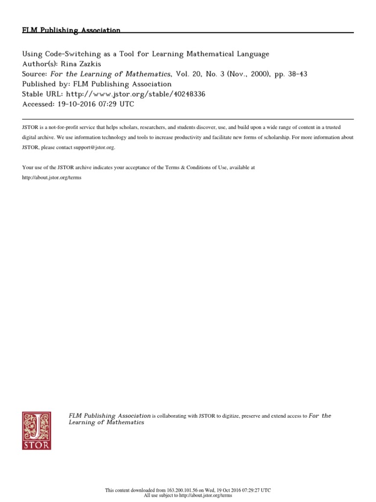 Code Switching in Mathematics | PDF | Teaching Mathematics | Teachers