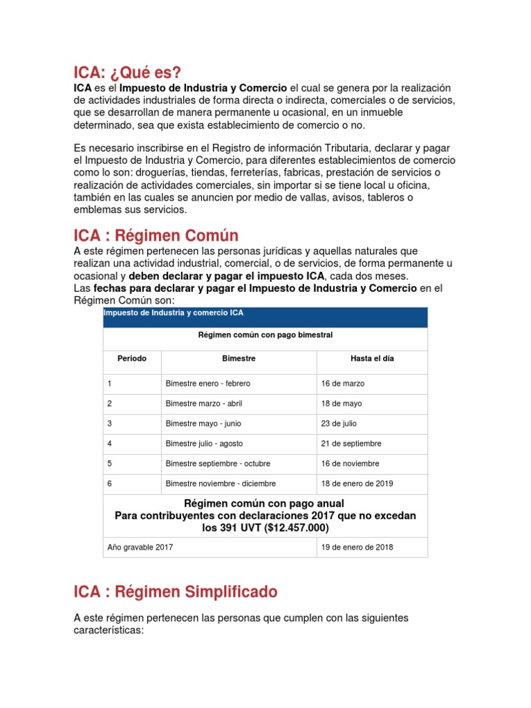 ICA: ¿Qué Es?: Impuesto de Industria y Comercio ICA | PDF | Impuestos ...
