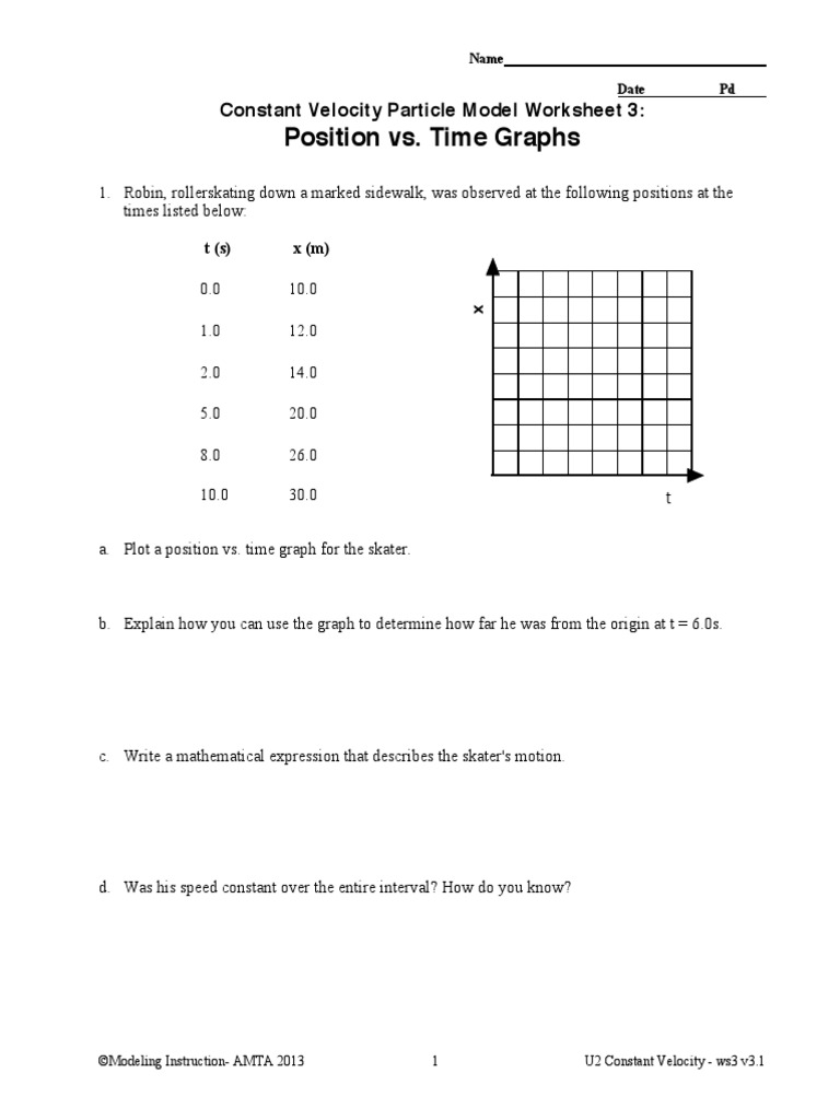 209 Position vs. Time Graphs Worksheet | PDF | Velocity | Speed
