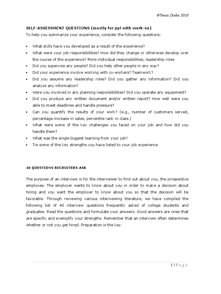 40 Questions Answers | PDF | Interview | Employment