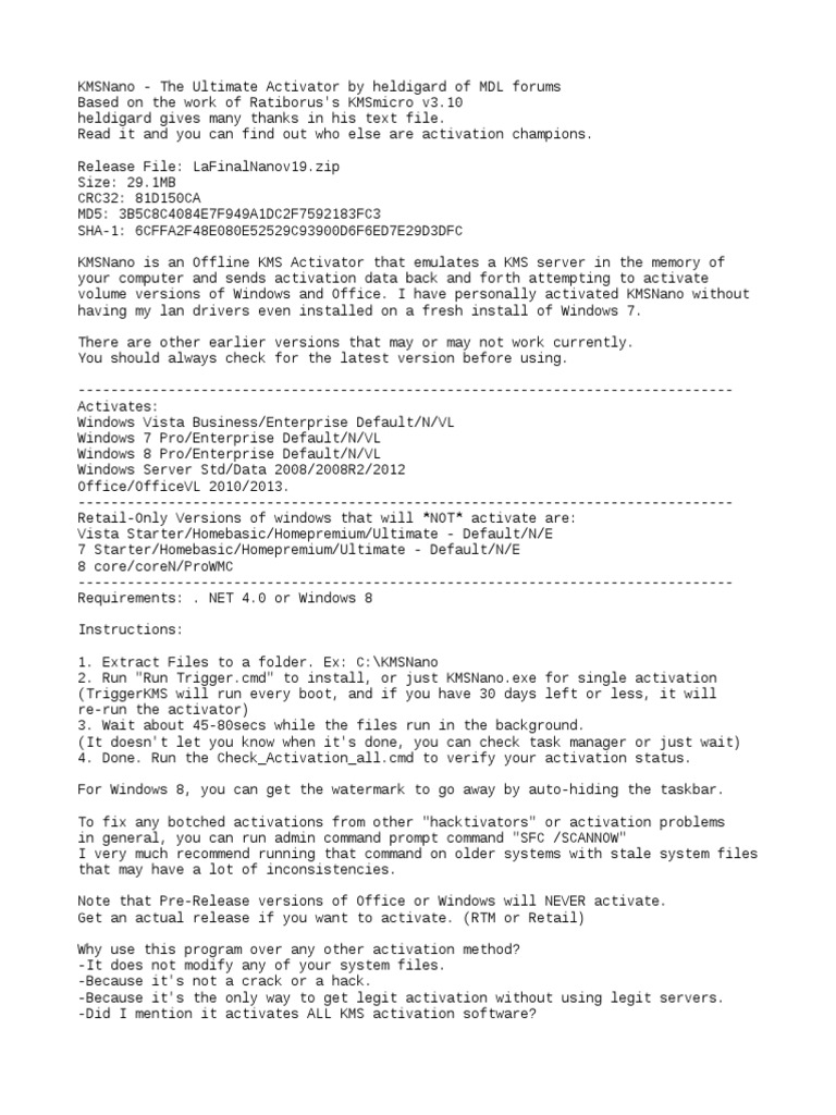 KMSNano - A Comprehensive Offline KMS Activator for Activating Windows and Office Through ...