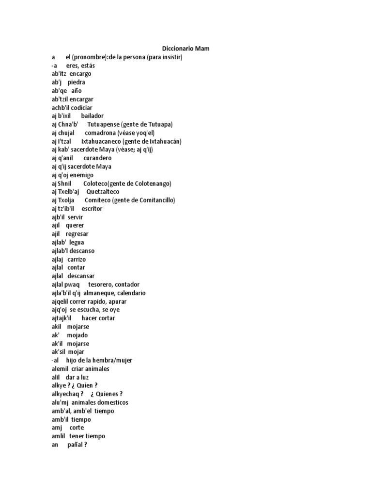 Diccionario Mam | PDF | Oración | Naturaleza
