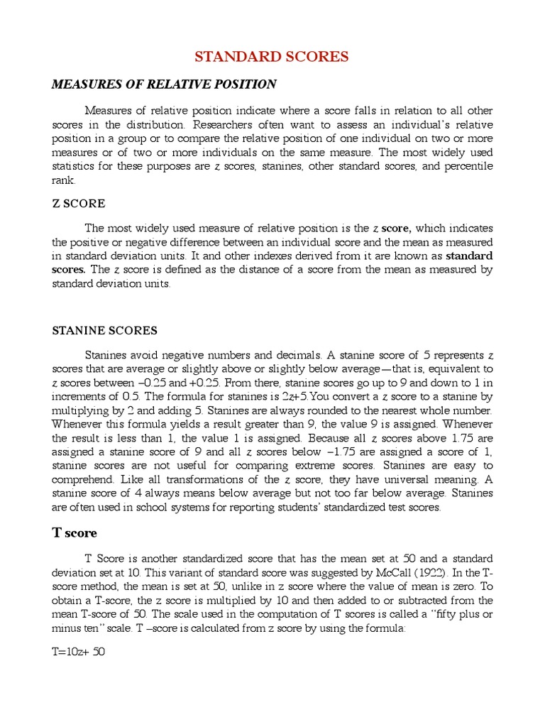 Standard Scores | PDF | Standard Score | Standard Deviation