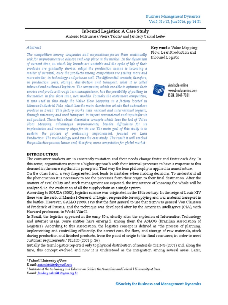 Inbound Logistics Case Study | PDF | Lean Manufacturing | Logistics