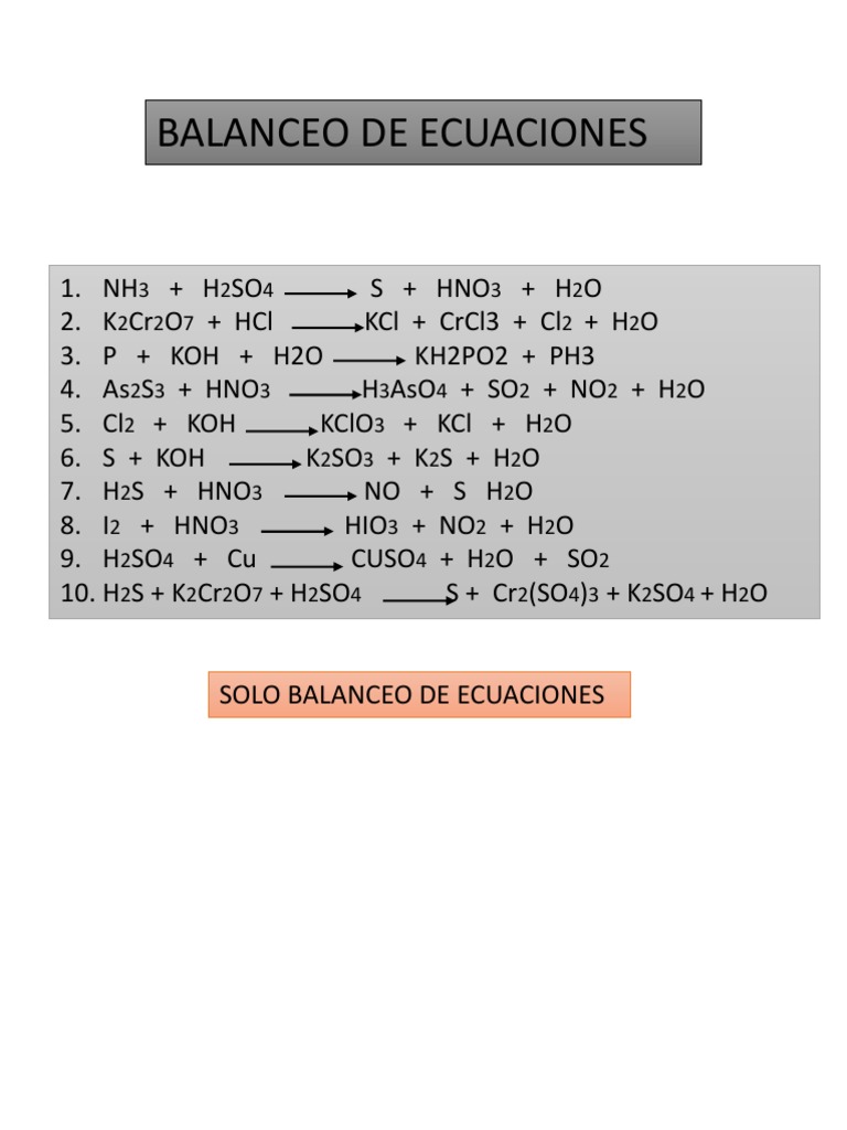 Balanceo de Ecuaciones Ejercicios | PDF | Ajedrez | Deportes