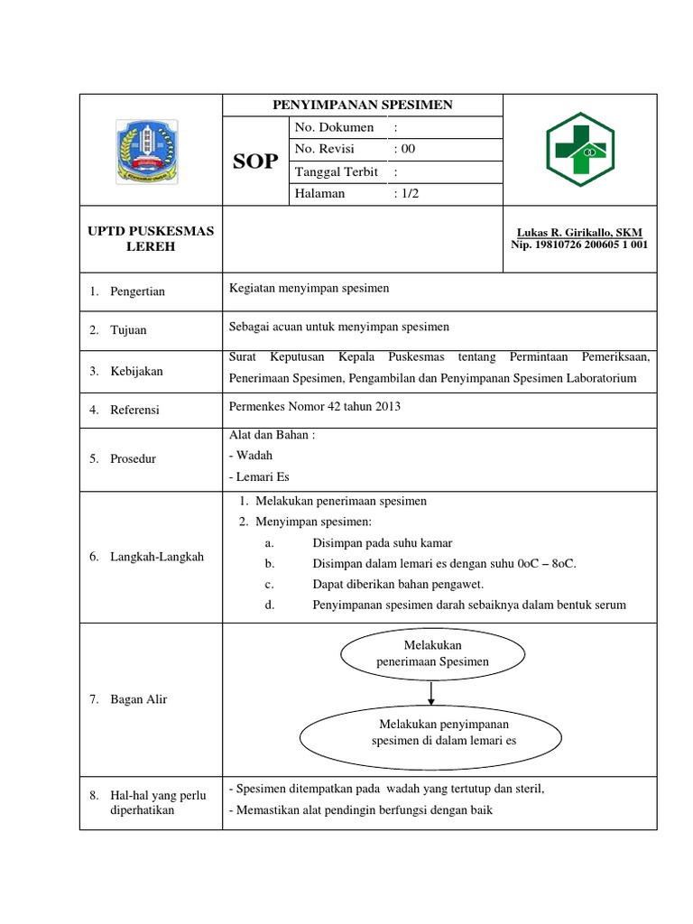Sop Pengambilan Sampel | PDF