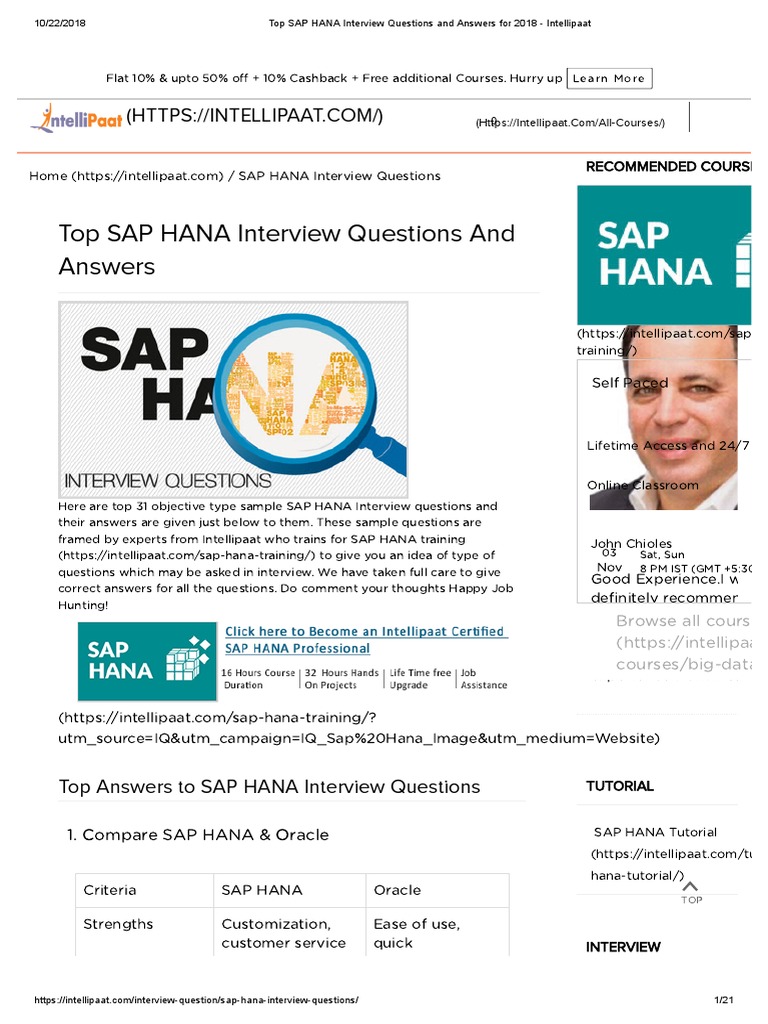 Top SAP HANA Interview Questions and Answers For 2018 - Intellipaat PDF | PDF | Sap Se | Databases