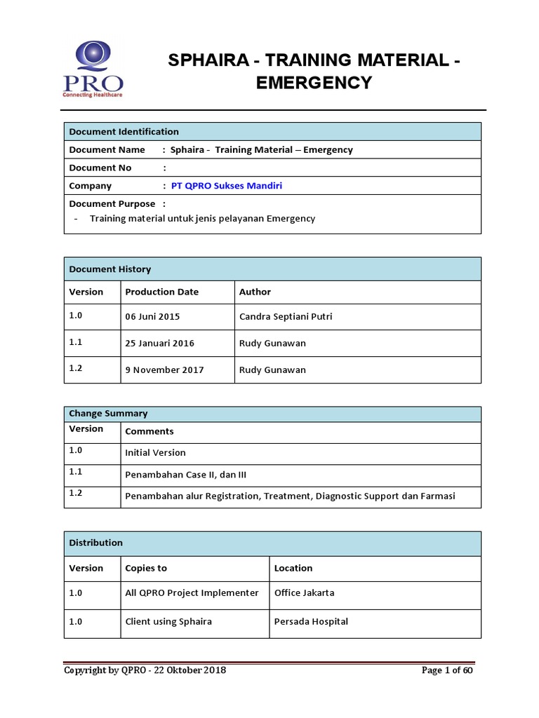 Sphaira - Training Material - Emergency: PT QPRO Sukses Mandiri | PDF