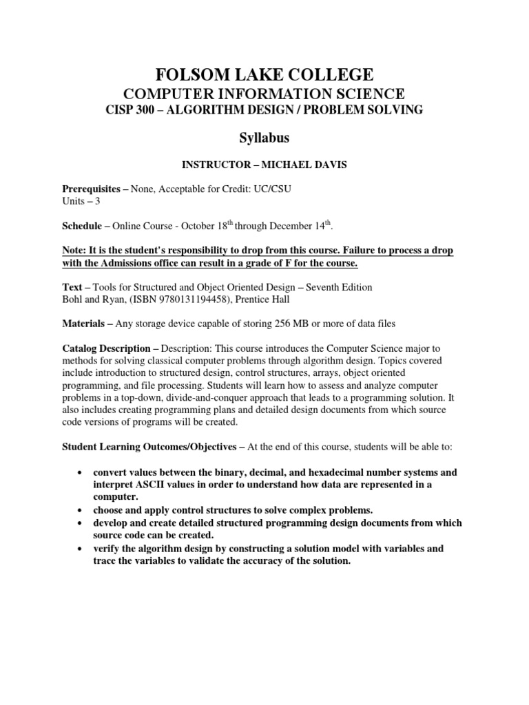 Syllabus CISP 300-2 | PDF | Homework | Computer Programming