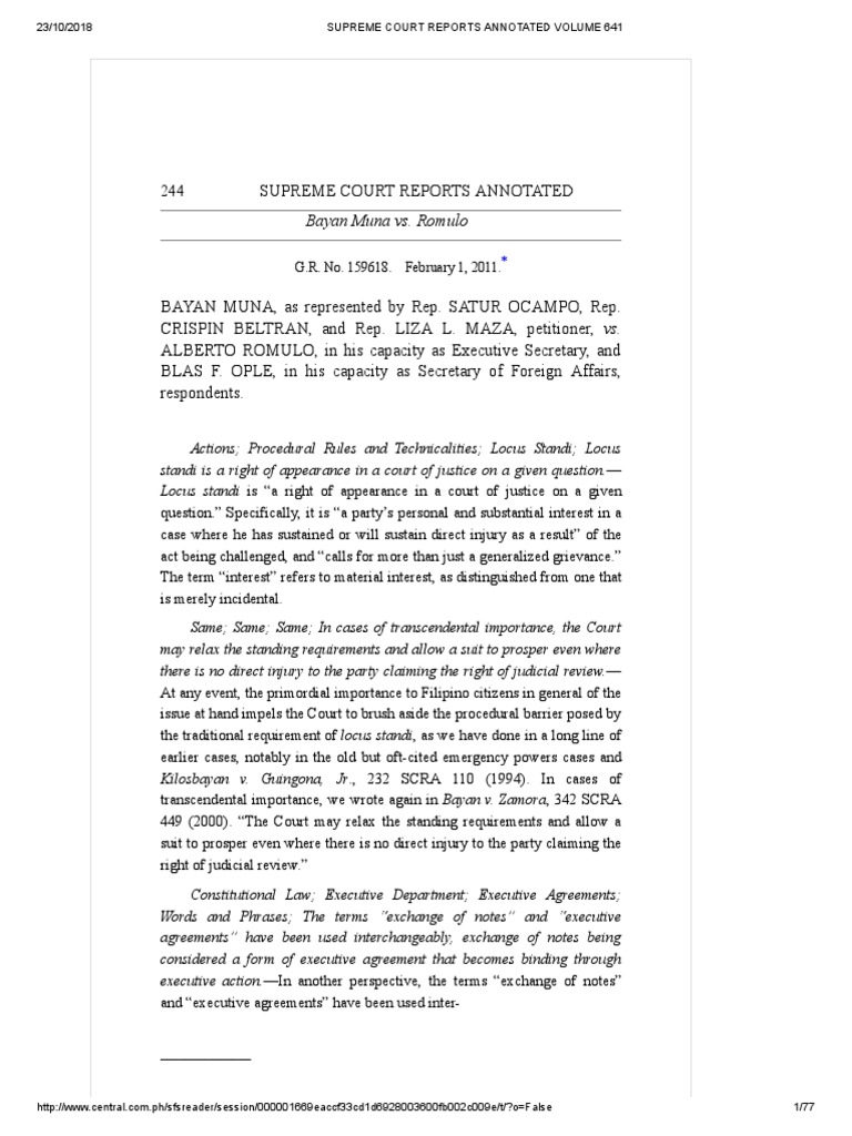 Bayan Muna vs. Romulo: G.R. No. 159618. February 1, 2011 | PDF | Treaty | International Criminal ...