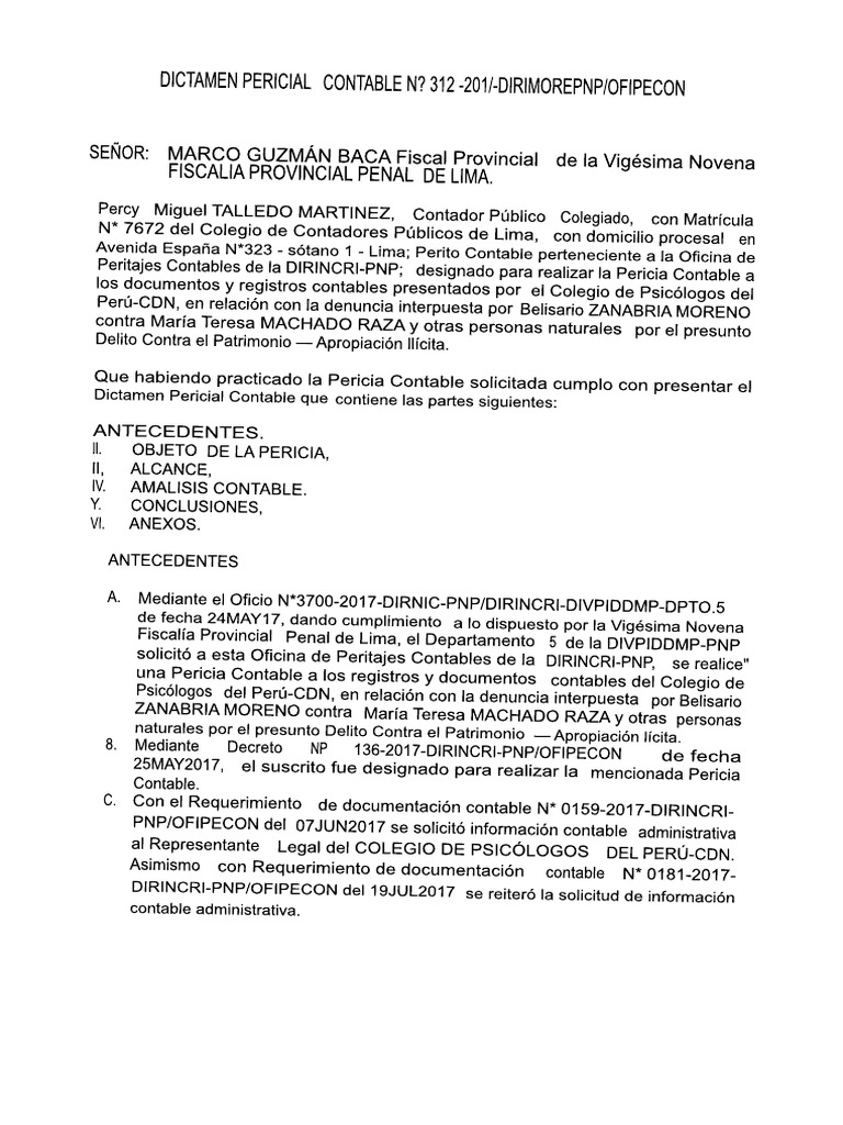 Dictamen Pericial Contable 312 2017 Dirincri Pnp Ofipecon Pdf Business