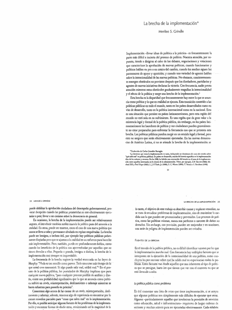 Merilee Grindle. La Brecha de La Implementación | Descargar gratis PDF ...