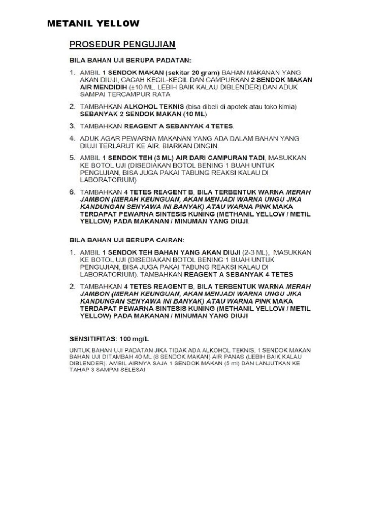 Metanil Yellow | PDF | Memasak, Makanan, & Anggur